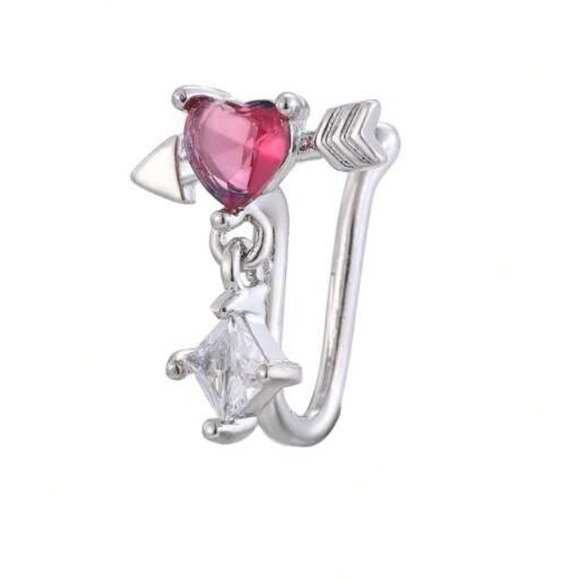 Jewelry | Nose Ring Pink Heart Stone Bow Arrow Cuff Clip On Nose Ring ...
